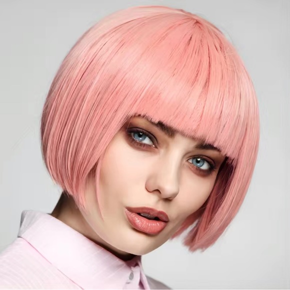 WigCiti | Hair | Baby Pink Short Bob Costume Wig With Bangs | Poshmark